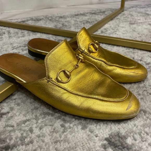 Gucci | Shoes | Gold Gucci Slides Size 365 65 | Poshmark